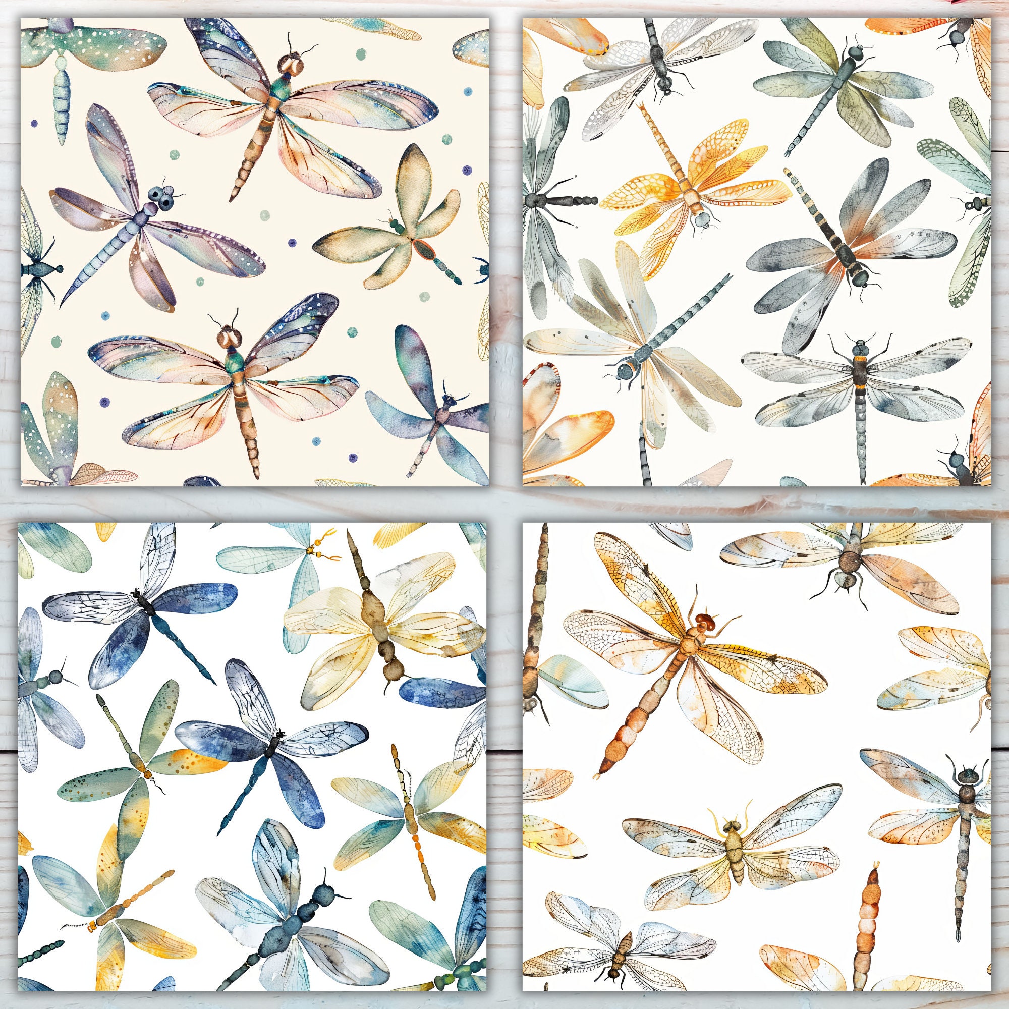 Watercolor Dragonflies Digital Paper | Dragonfly Digital Paper | Dragonfly Junk Journal ...