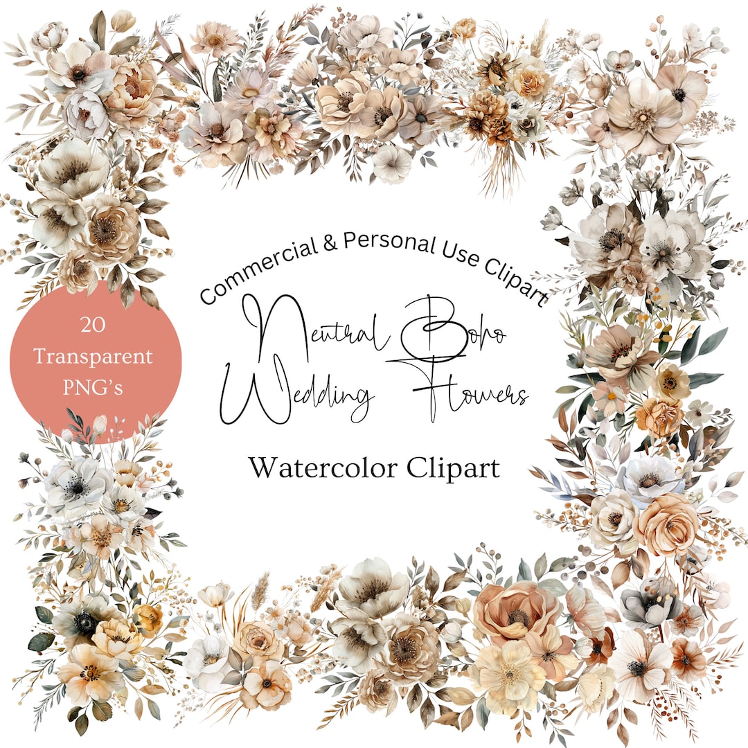 Neutral Boho Flowers Clipart | Wedding Flowers Clipart Transparent ...
