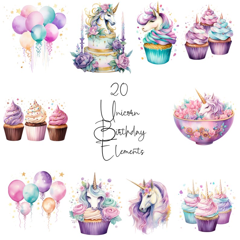 Unicorn and Cupcakes Clipart | Pastel Birthday Clipart | Birthday Girls ...