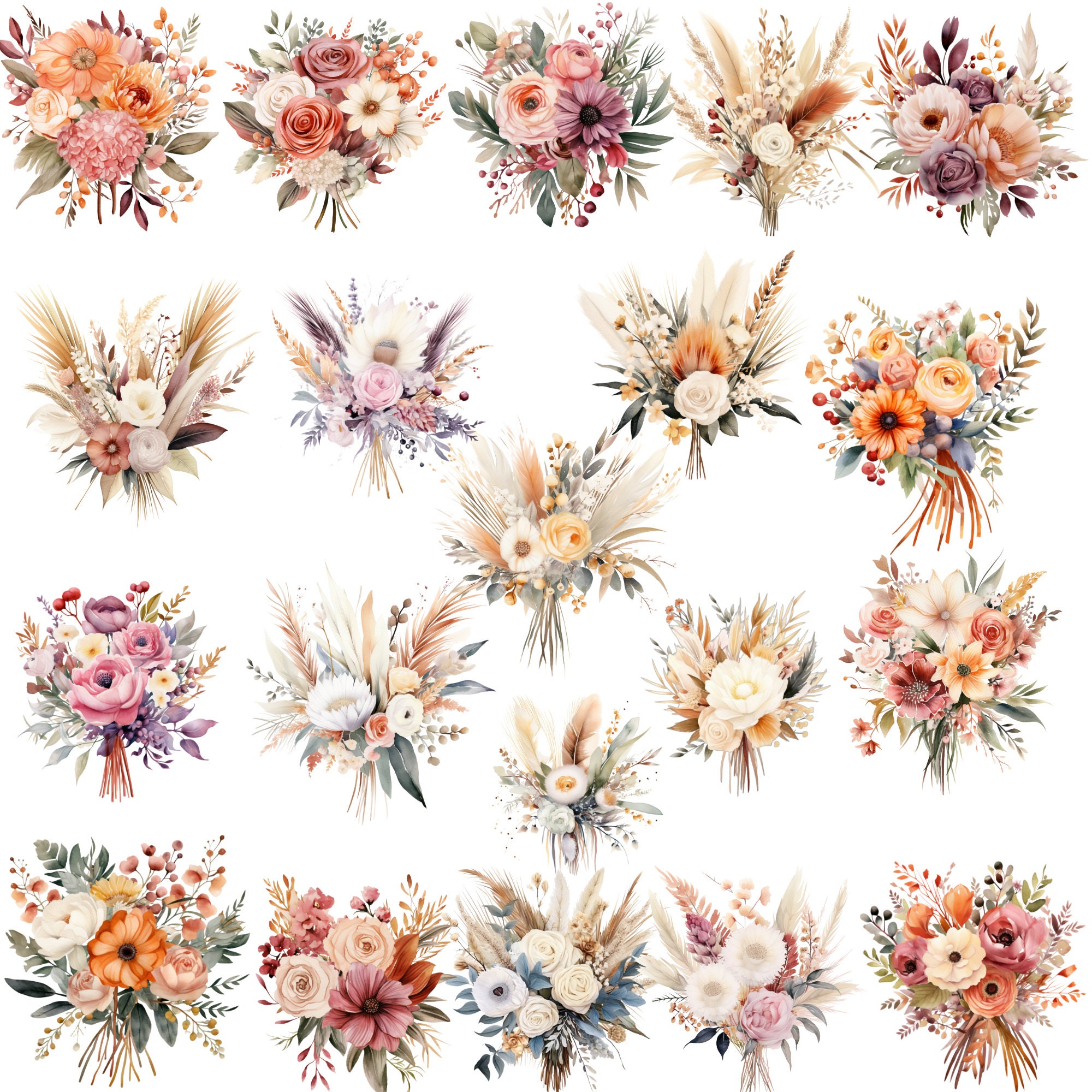 Watercolor Boho Wedding Floral Clipart | Boho Wedding Clipart ...