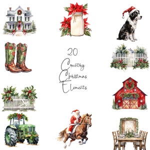 Country Christmas Clipart | Watercolor Christmas on the Farm | Farm ...
