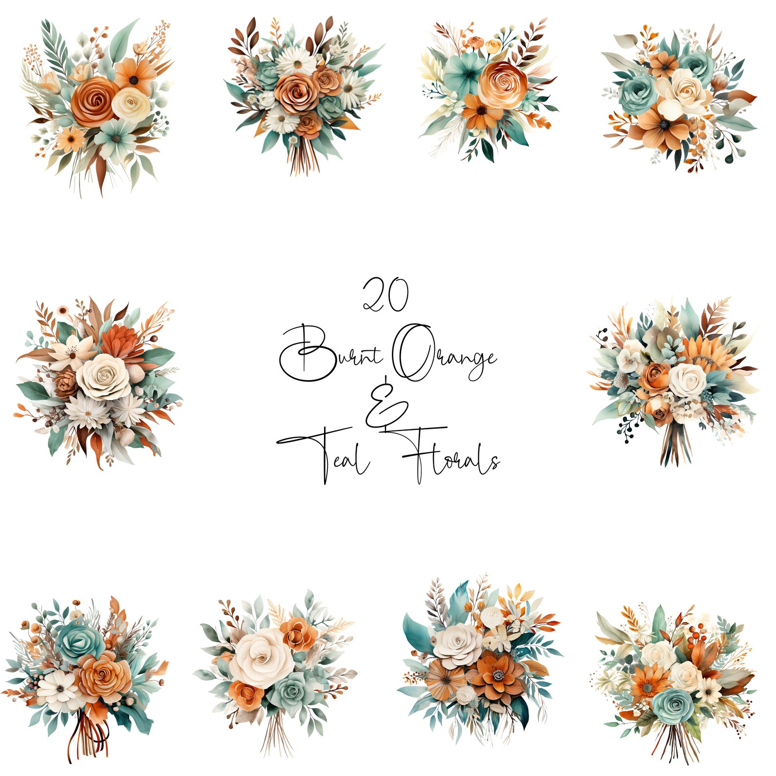 Rustic Autumn Floral Clipart | Boho Fall Floral Clipart | Terracotta ...