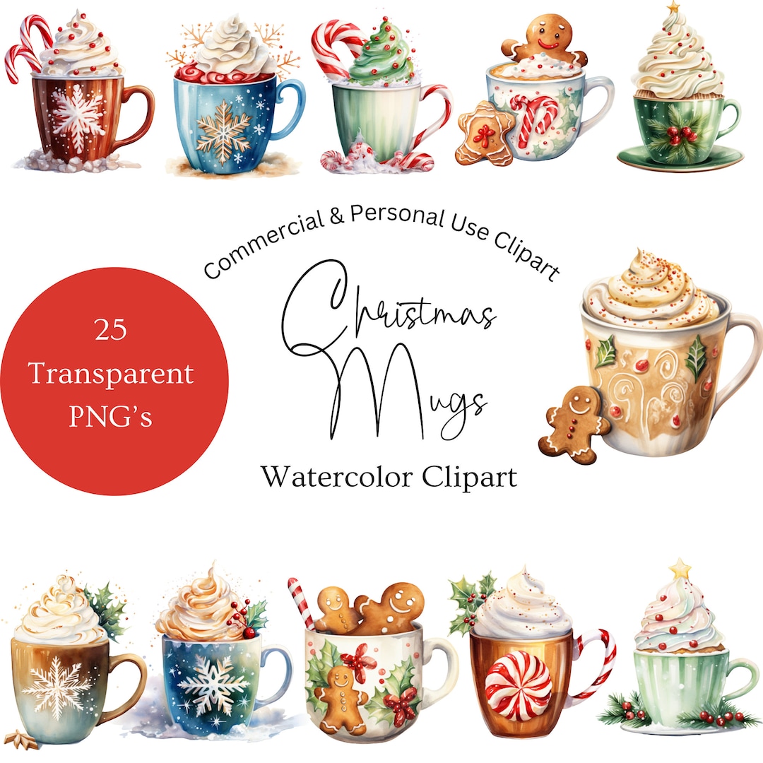 Watercolor Christmas Clipart | Christmas Mug Clipart | Holiday Mug ...