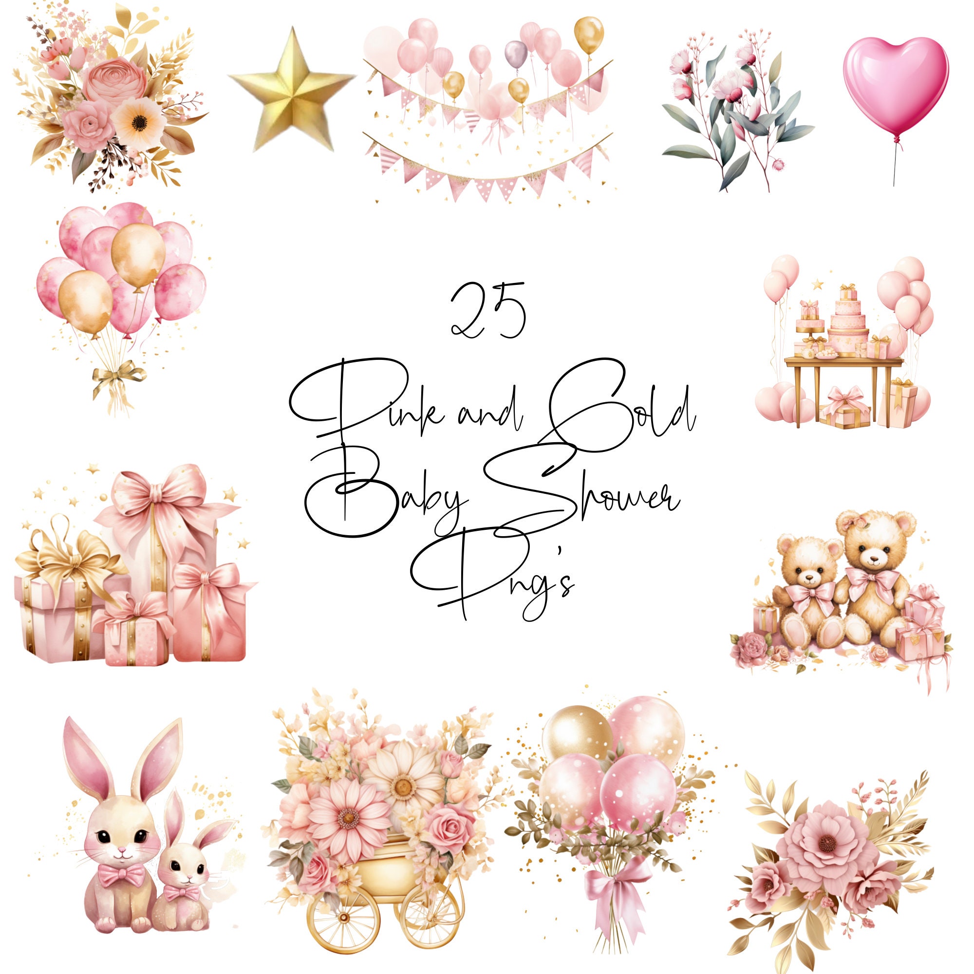Watercolor Baby Shower Clipart Girl Baby Shower Decorations - Etsy