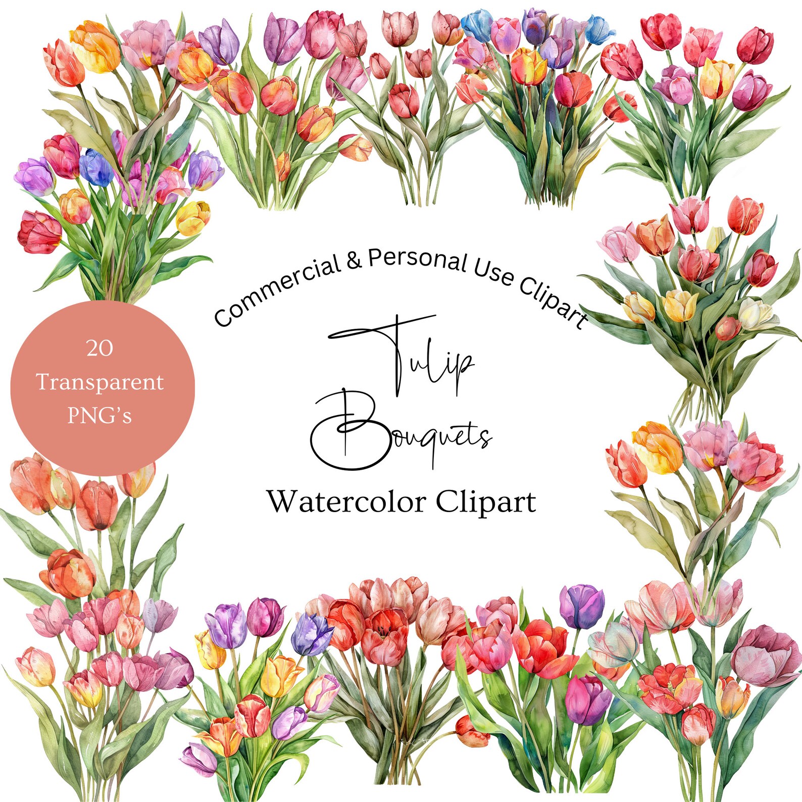 Spring Tulip Flower Clipart | Spring Tulip Clipart | Tulips Watercolor ...