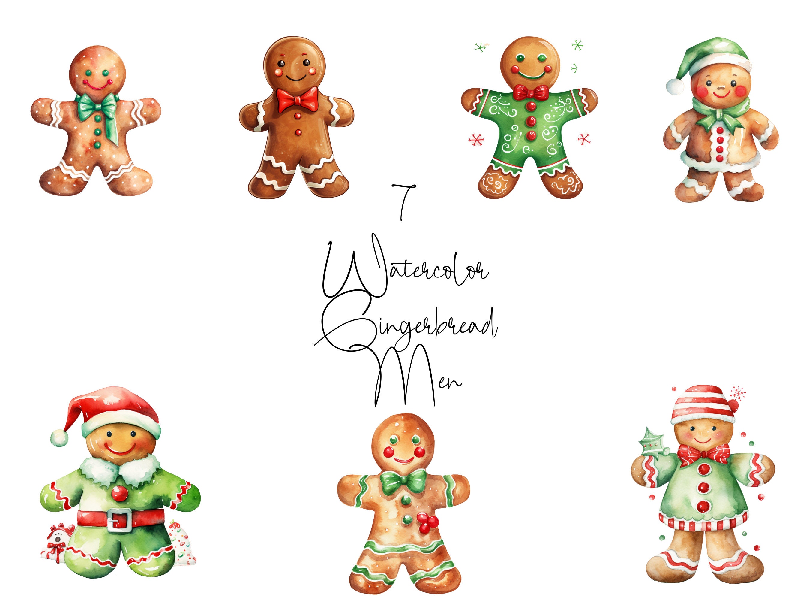 Watercolor Christmas Gingerbread Clipart Gingerbread Men - Etsy