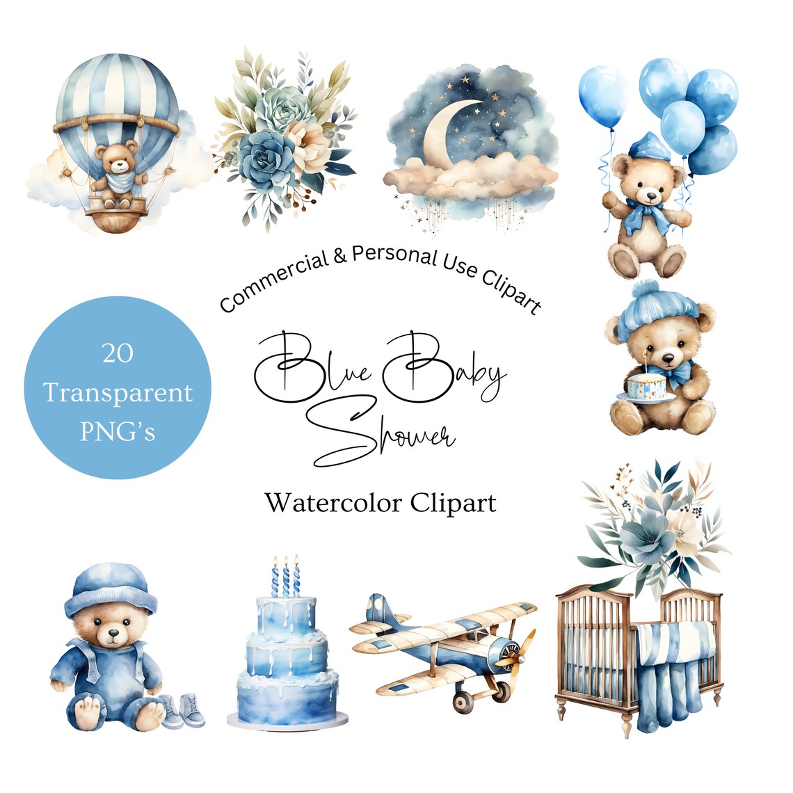 Blue Baby Shower Clipart | Teddy Bear Baby Shower Clipart | Boy Baby ...