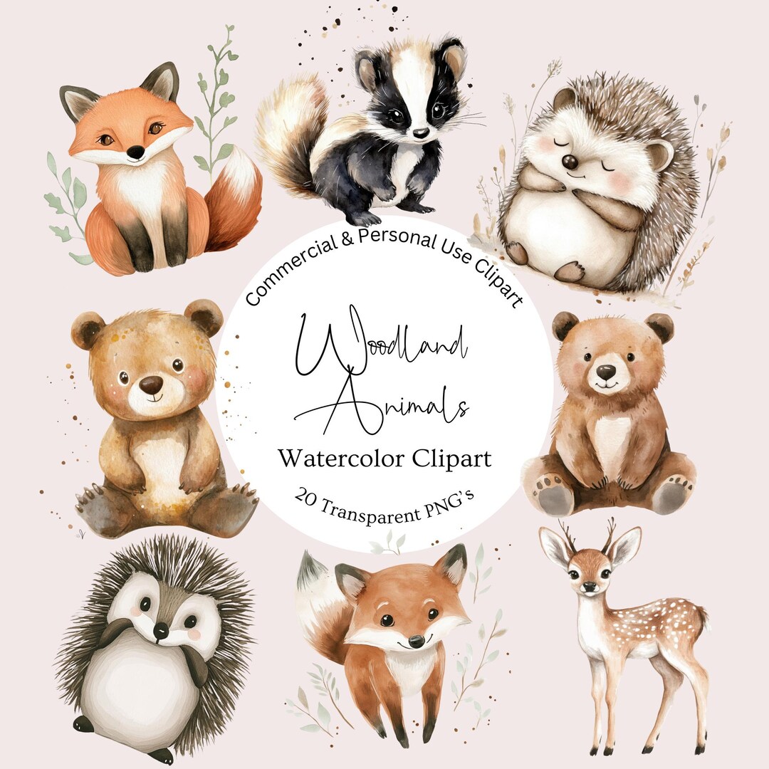 Woodland Animals Clipart Watercolor | Commercial Use | Transparent Pngs ...