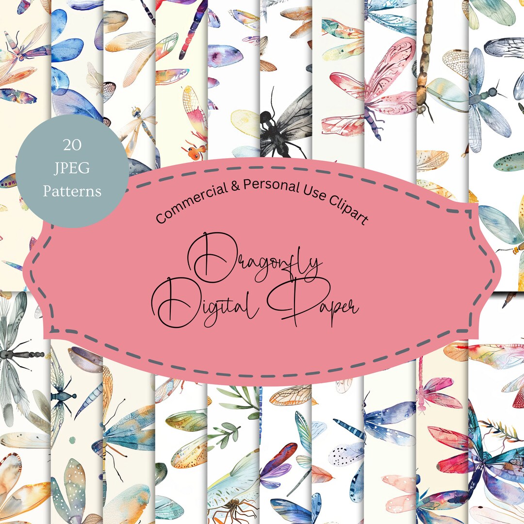 Watercolor Dragonflies Digital Paper | Dragonfly Digital Paper | Dragonfly Junk Journal ...