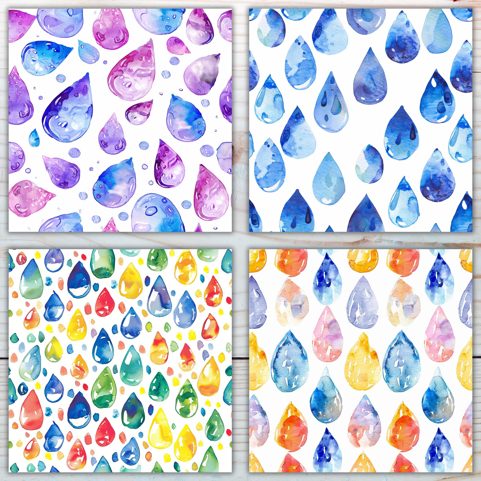 Water Drops Digital Paper | Raindrops Digital Paper | Rain Junk Journal ...