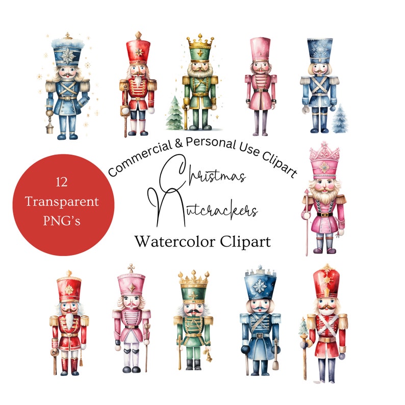 Christmas Nutcrackers Clipart | Watercolor Christmas Nutcrackers | Pink ...