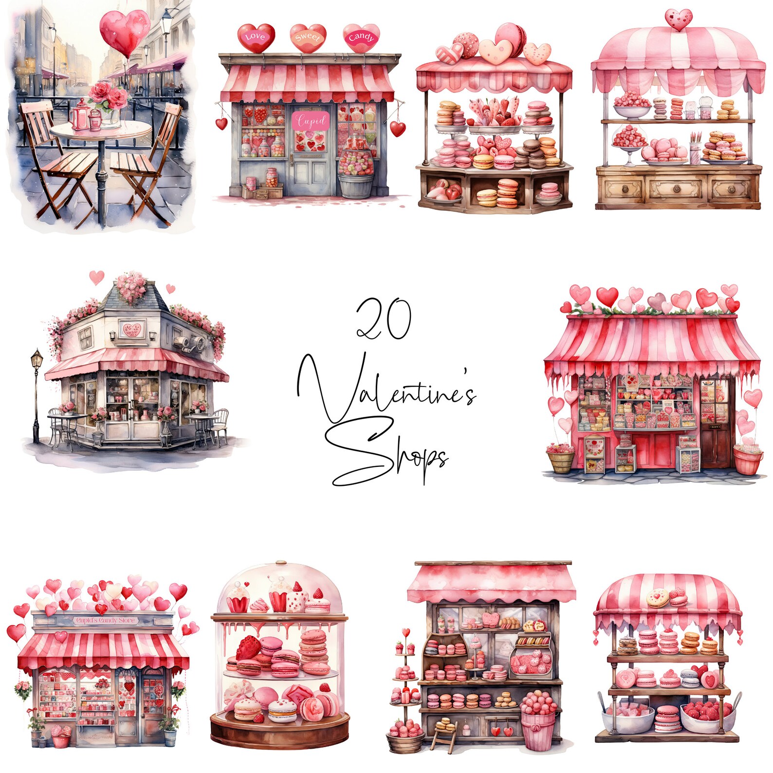 Valentines Shop Clipart | Valentines Candy Shop Clipart | Watercolor ...