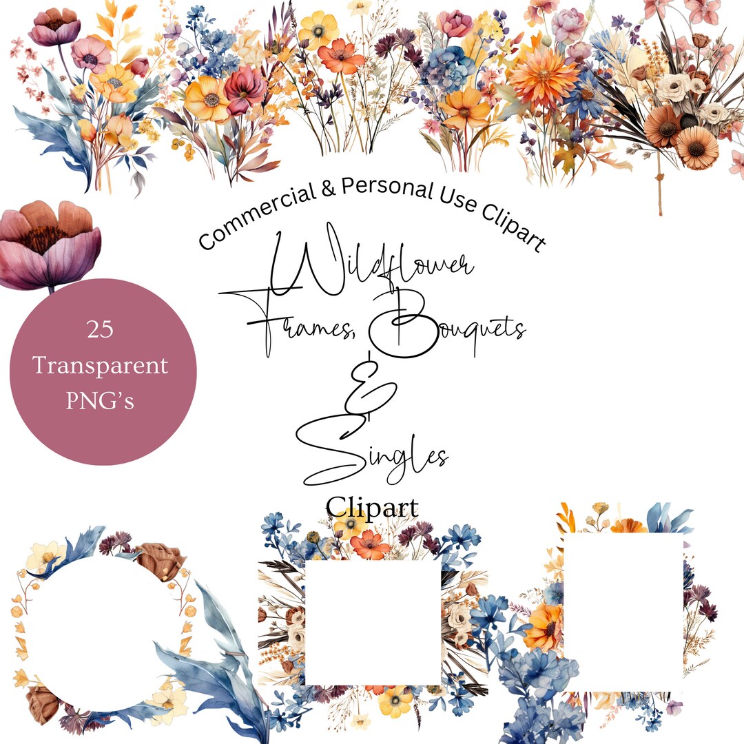 Wildflower Frames and Bouquets Clipart | Wildflower Bouquet Clipart ...