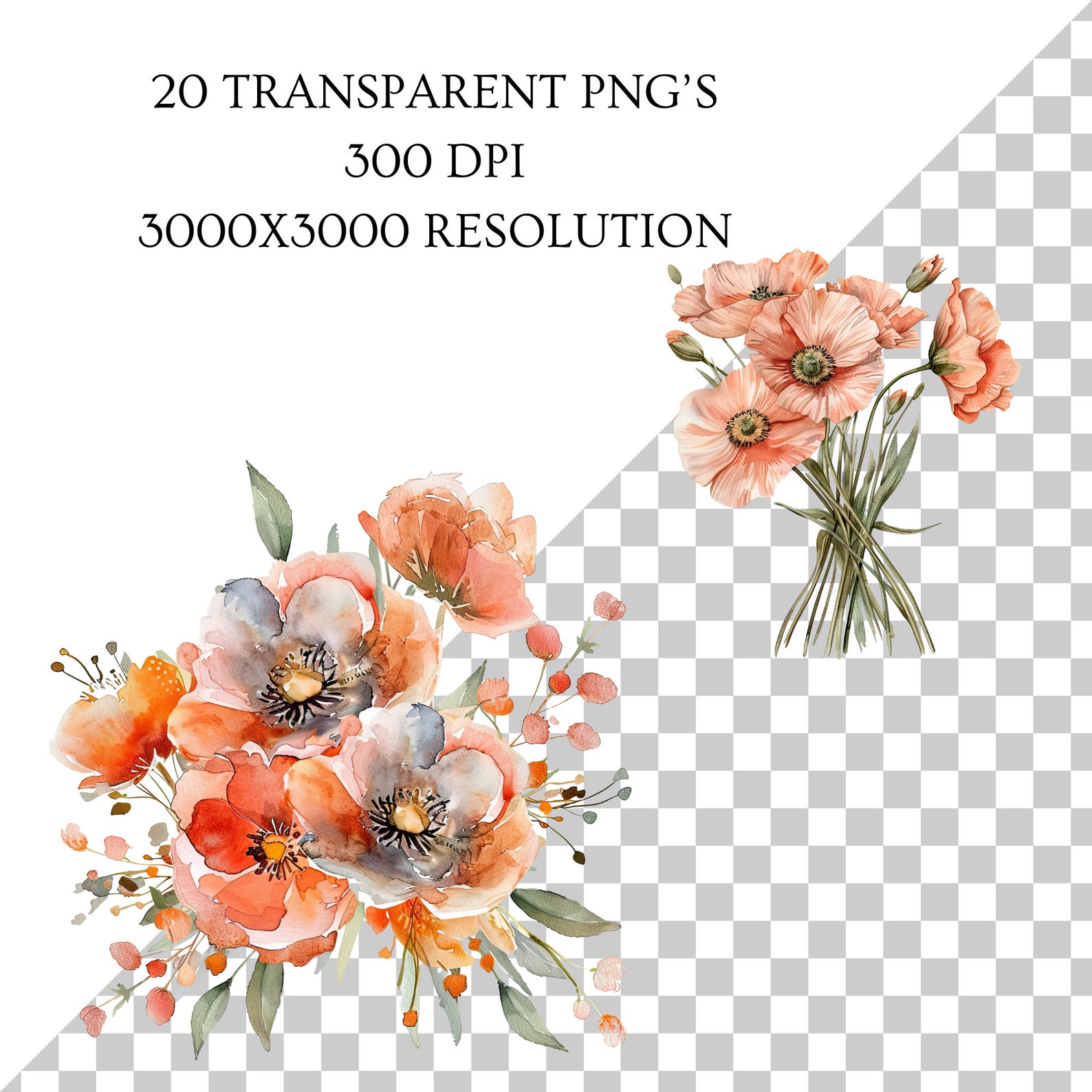 Peach Flowers Clipart | Peach Floral Clipart | Rustic Floral Clipart ...