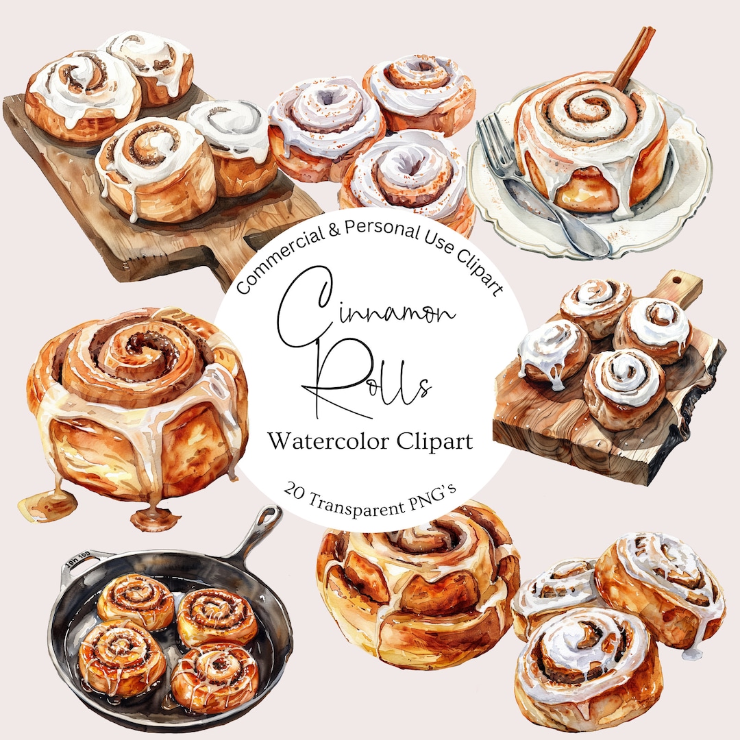 Cinnamon Roll Clipart Watercolor Pastry Clipart Cinnamon Rolls Clipart ...
