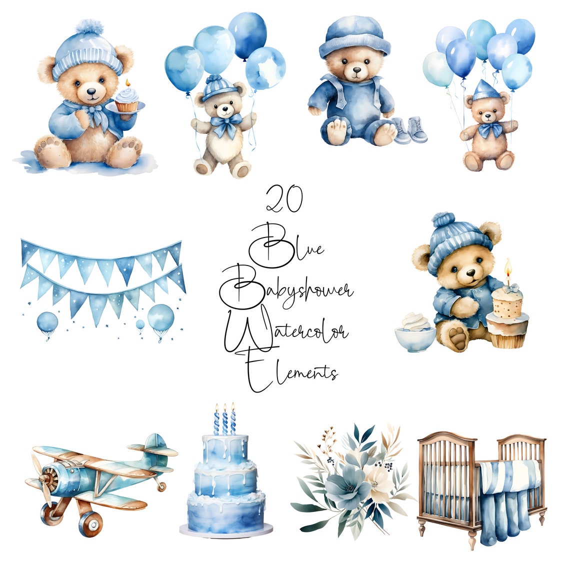 Blue Baby Shower Clipart | Teddy Bear Baby Shower Clipart | Boy Baby ...
