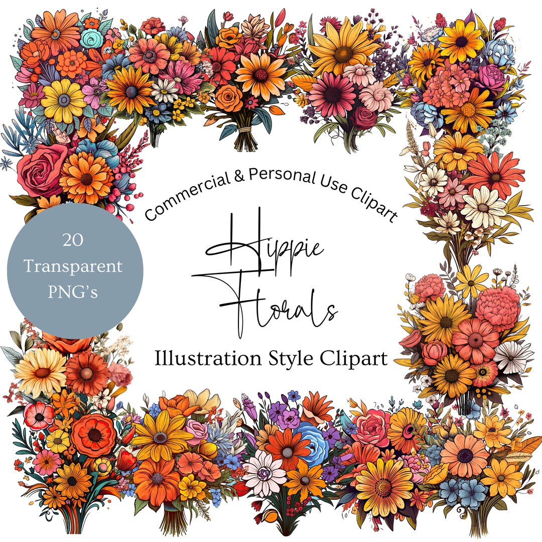 Hippie Flowers Clipart | Retro Flowers Clipart | Flower Power Clipart ...