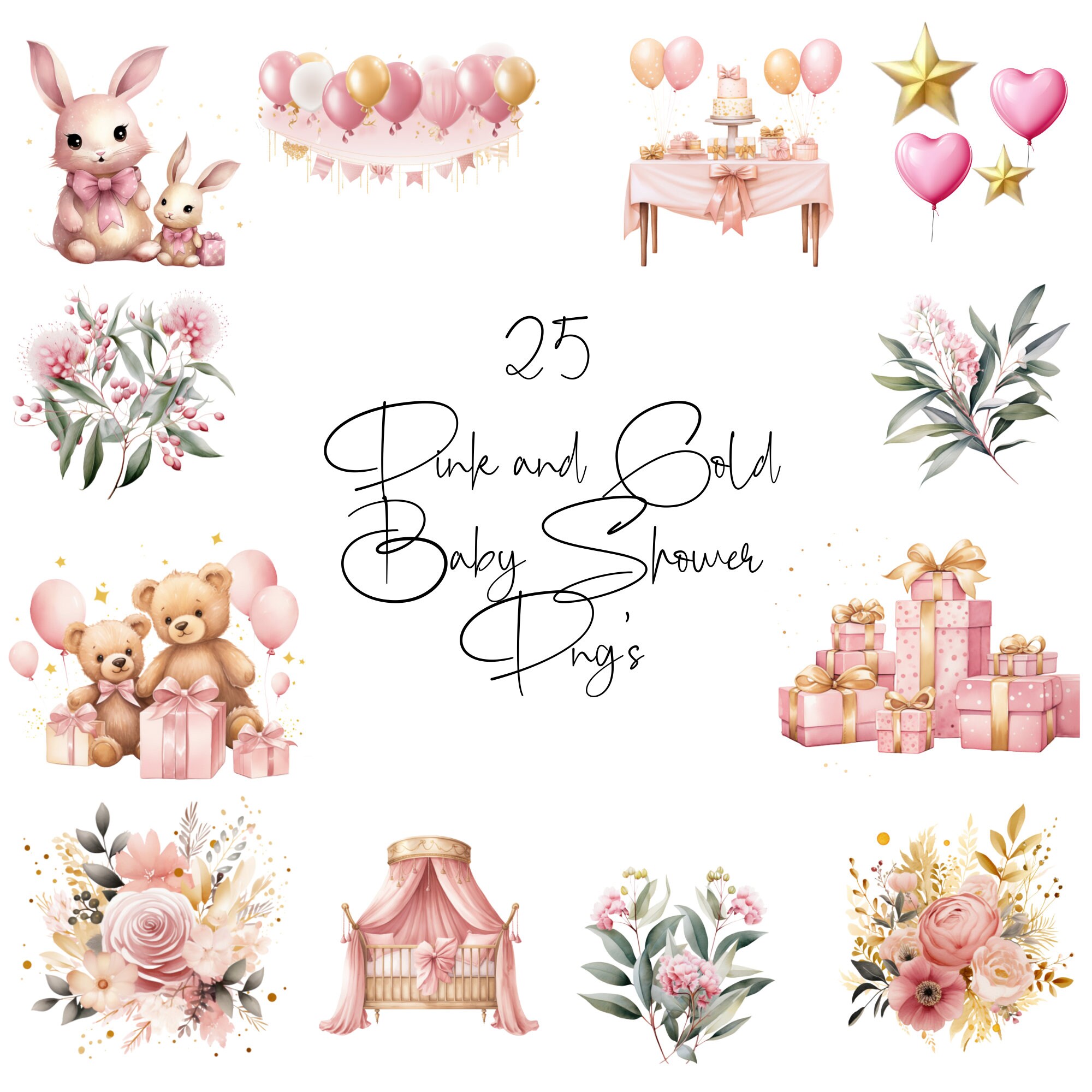 Watercolor Baby Shower Clipart | Girl Baby Shower Decorations | Baby ...