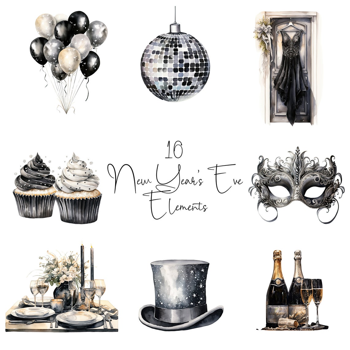 2024 New Years Clipart | Watercolor New Years Eve Clipart | Happy New ...
