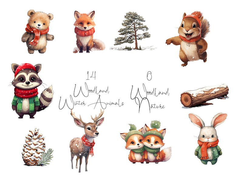 Woodland Christmas Animal Clipart | Christmas Animal Clipart | Woodland ...