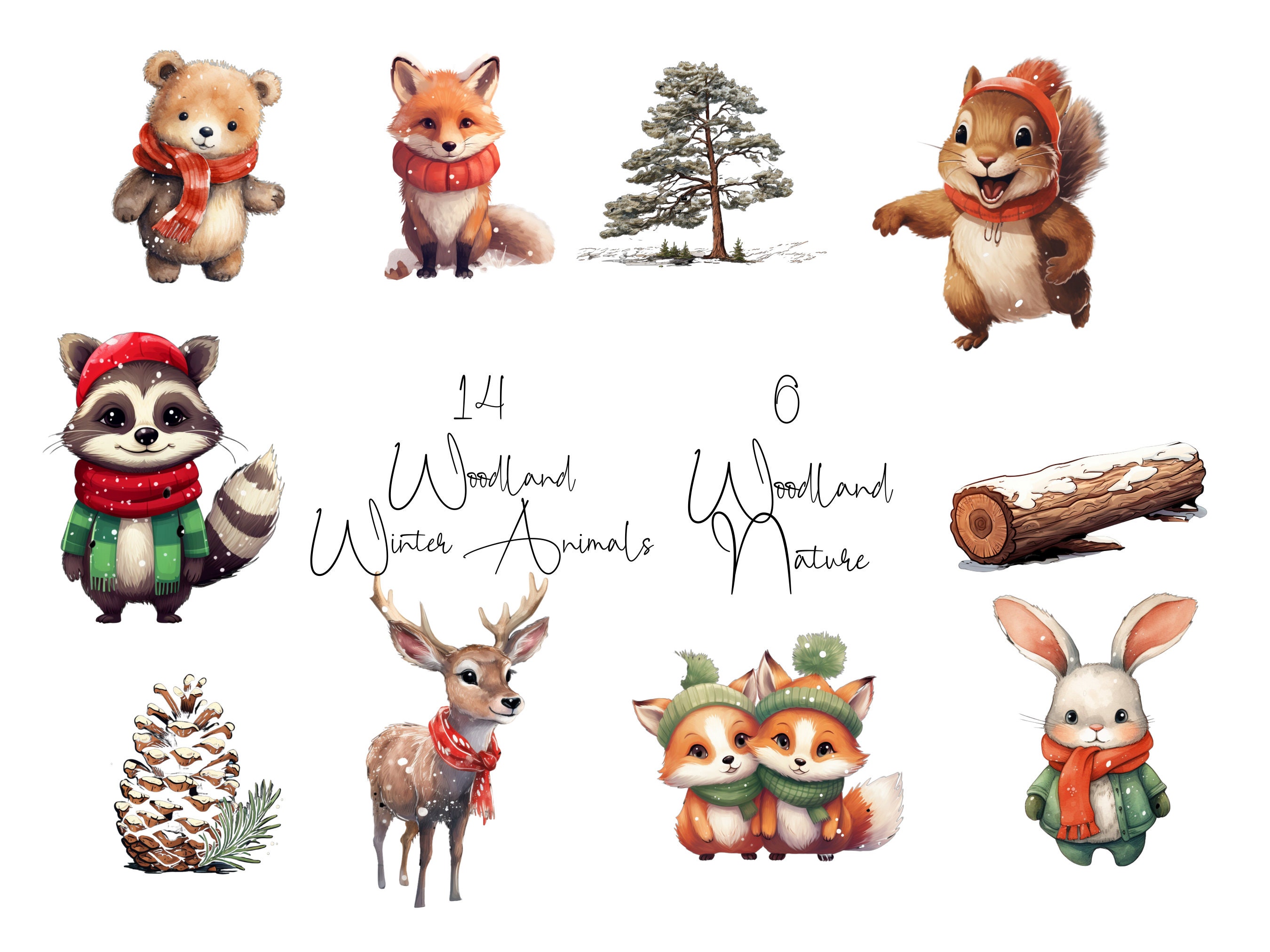 Woodland Christmas Animal Clipart | Christmas Animal Clipart | Woodland ...