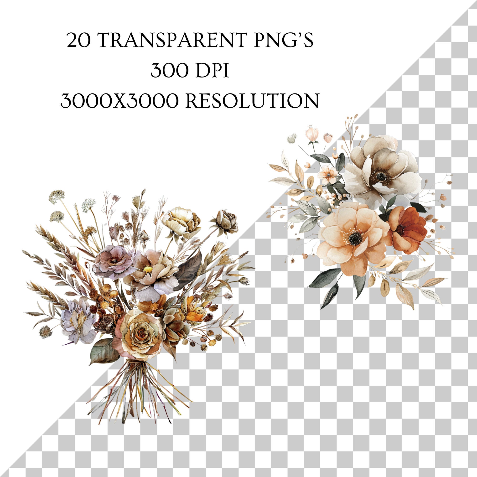 Neutral Boho Flowers Clipart | Wedding Flowers Clipart Transparent ...