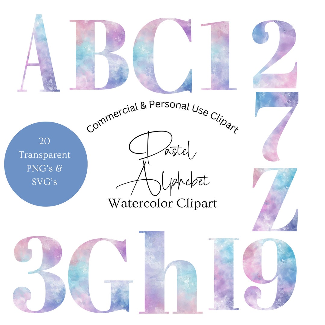 Clipart Pastel Letters and Numbers | Watercolor Letters Clipart | Pink ...