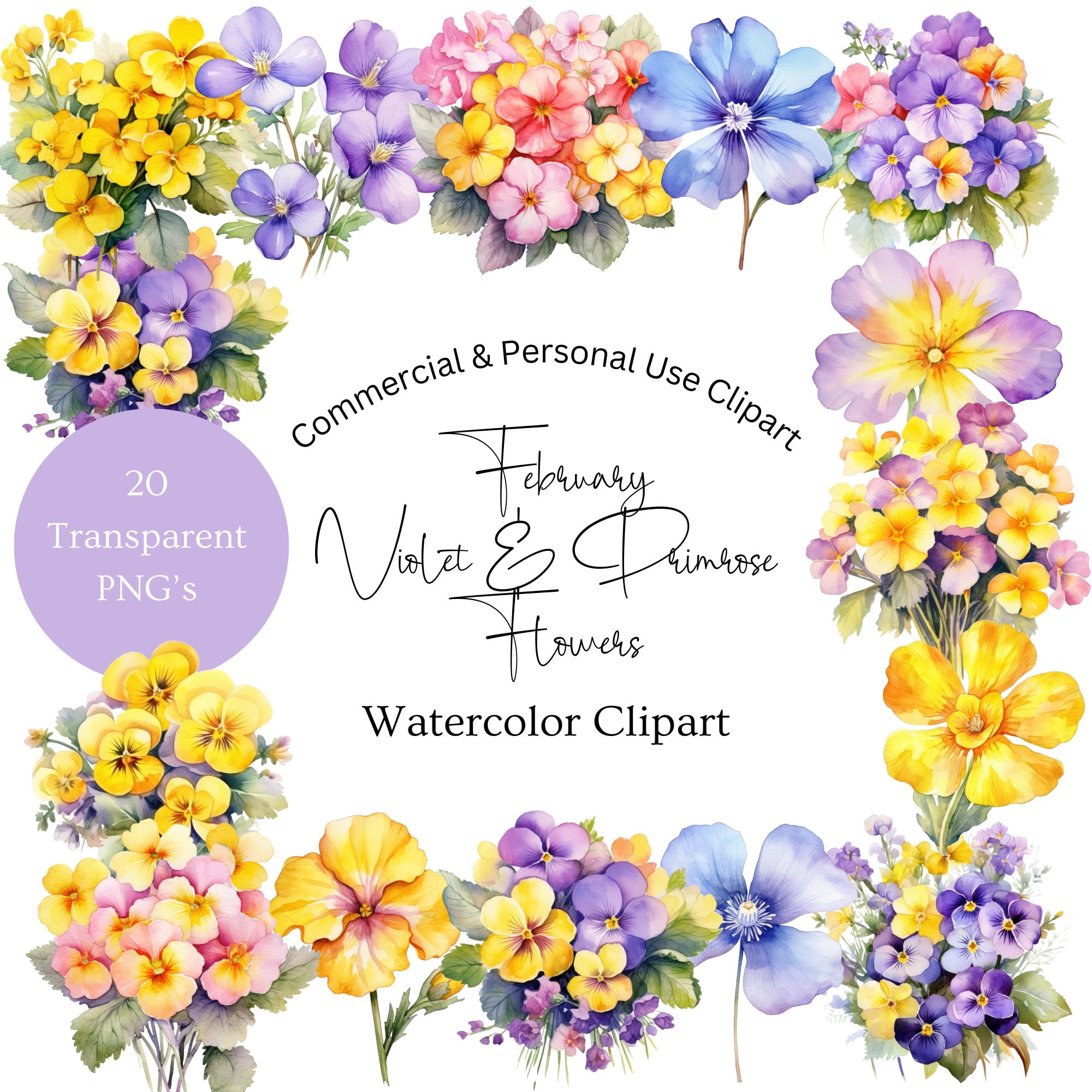 February Birth Flower Clipart | Birth Month Flower Clipart | Primrose ...