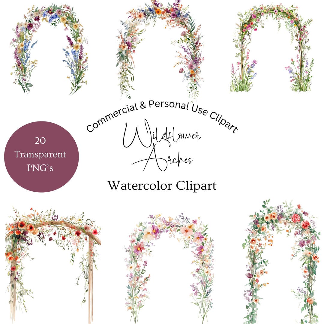 Wildflower Arch Clipart | Watercolor Floral Graphics | Digital Download ...