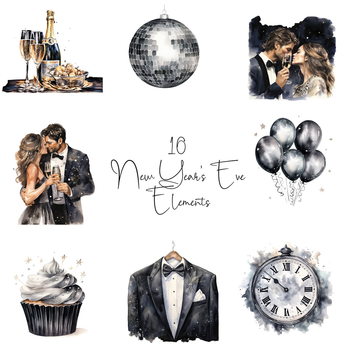 2024 New Years Clipart | Watercolor New Years Eve Clipart | Happy New ...