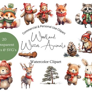 Woodland Christmas Animal Clipart | Christmas Animal Clipart | Woodland ...