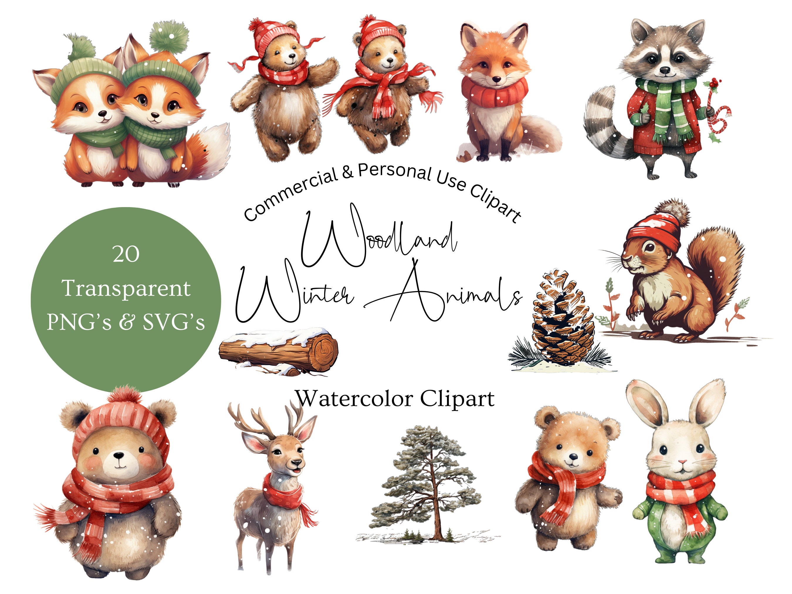Woodland Christmas Animal Clipart | Christmas Animal Clipart | Woodland ...