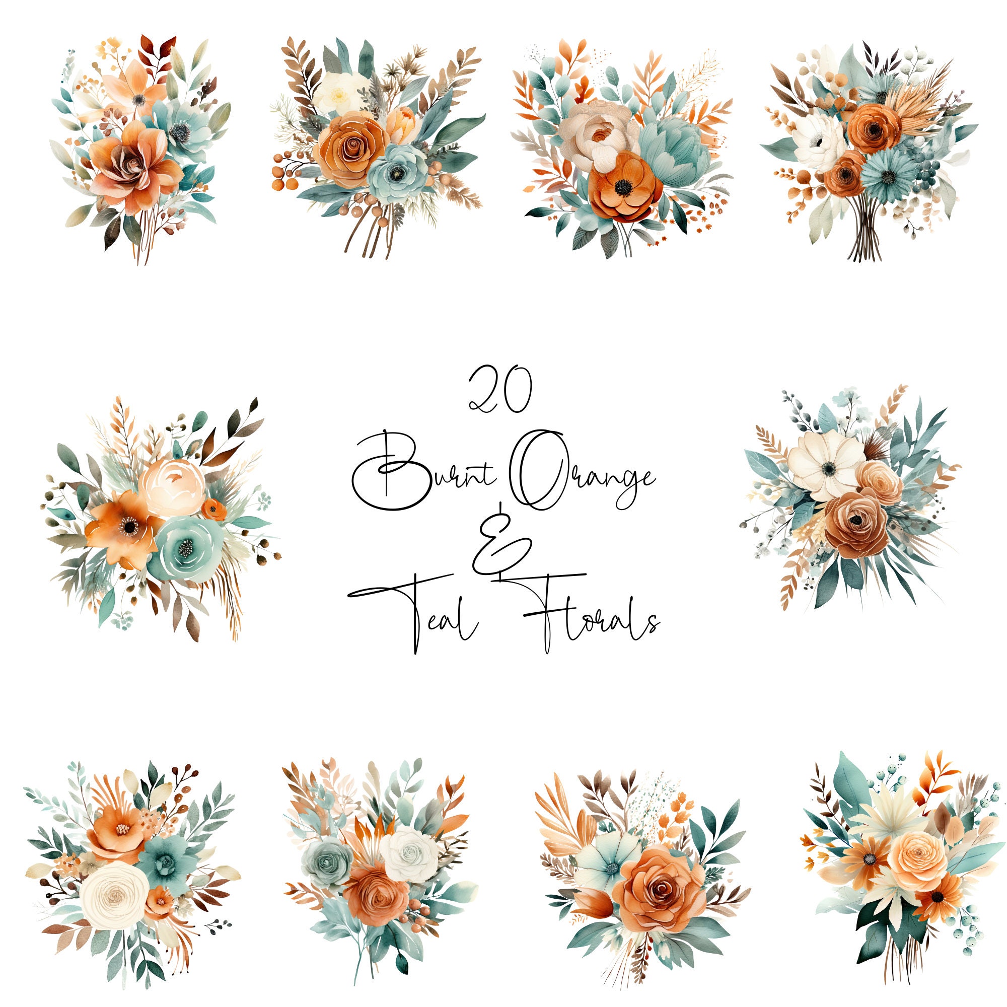Rustic Autumn Floral Clipart | Boho Fall Floral Clipart | Terracotta ...
