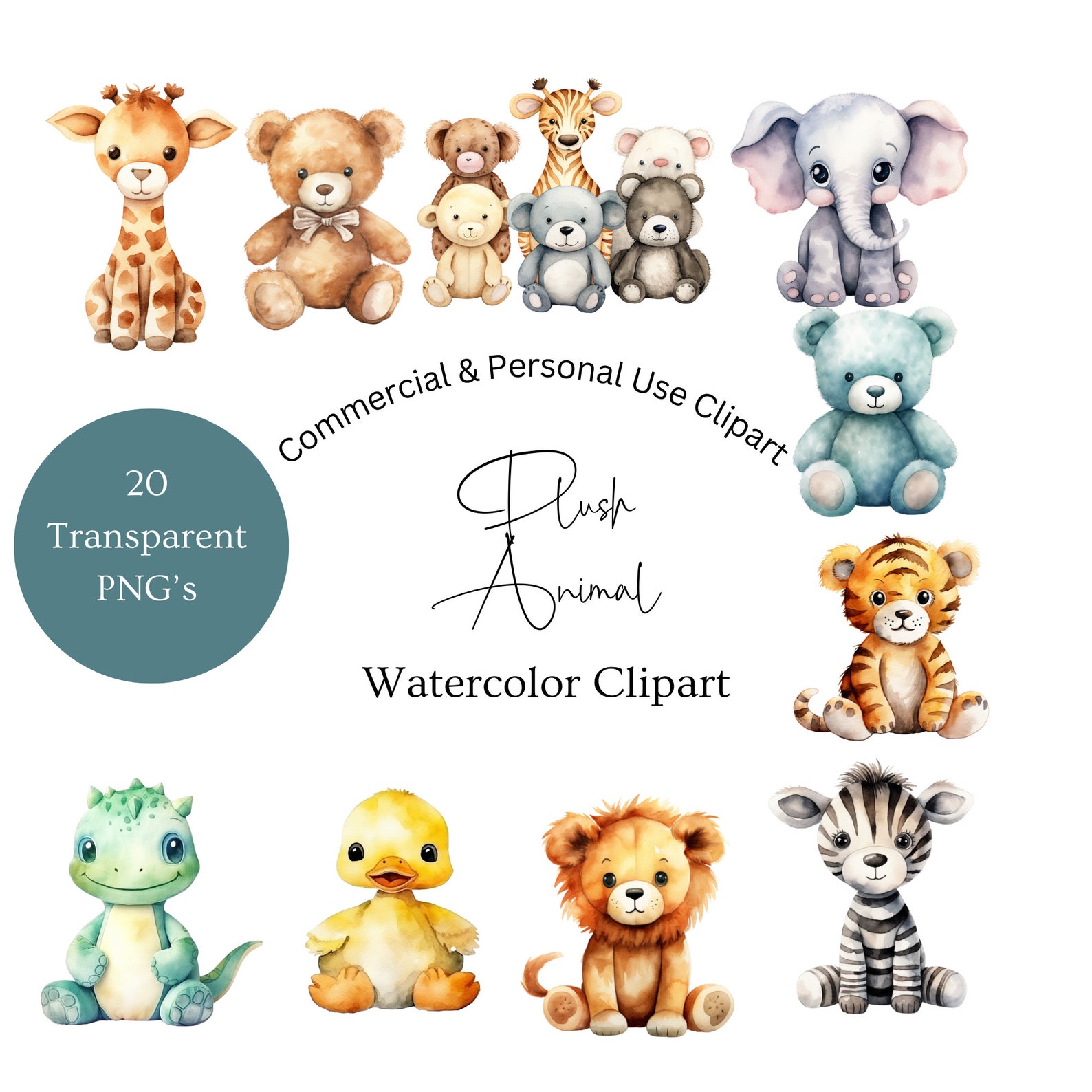 Plush Clipart | Safari Animal Faces Clipart | Boho Safari Animal ...