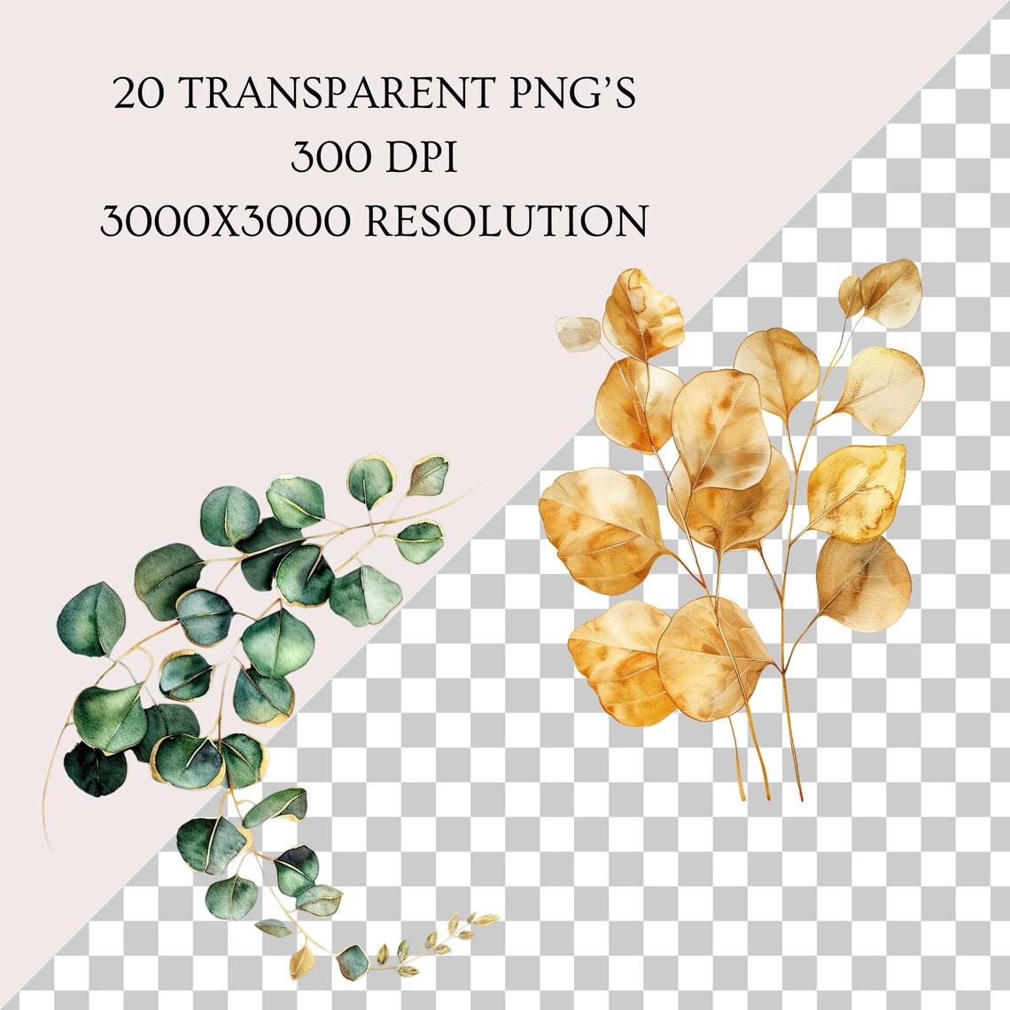 Gold Eucalyptus Clipart Eucalyptus Greenery Clipart Watercolor Gold ...