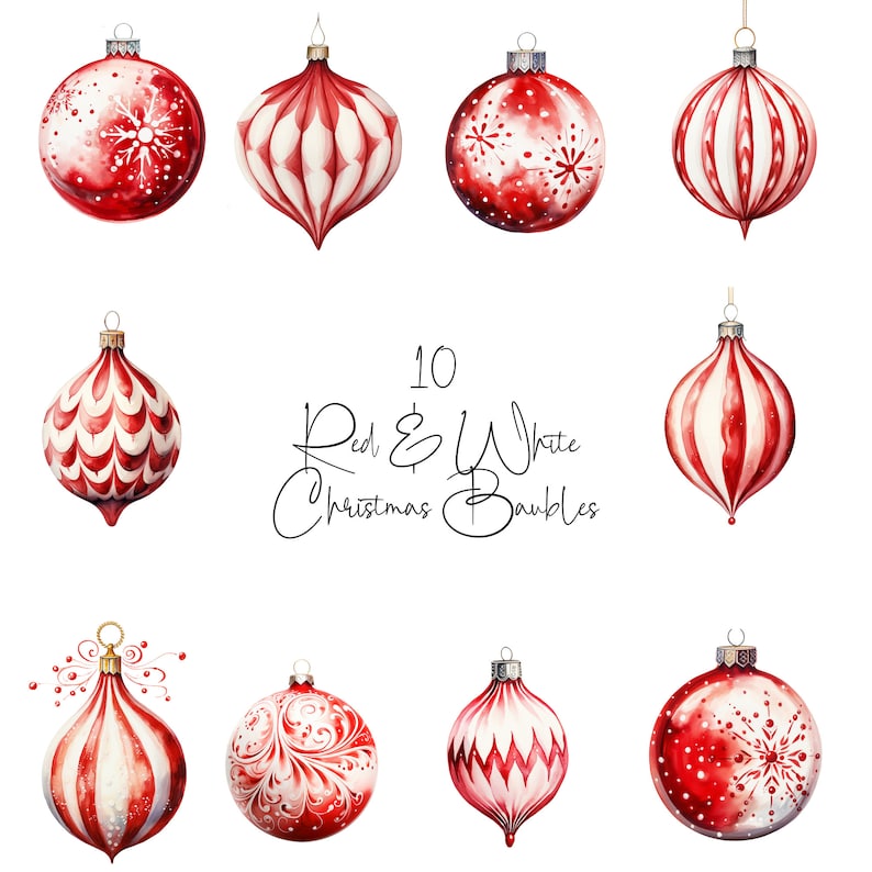 Watercolor Christmas Bauble Clipart | Red and Gold Ornament Clipart ...