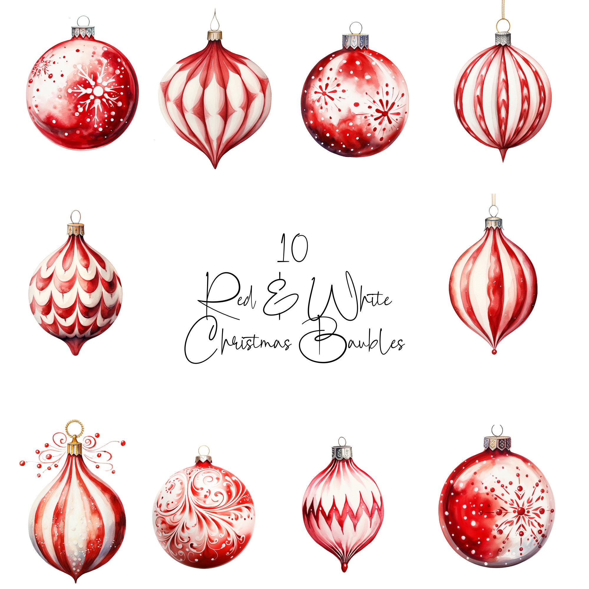 Watercolor Christmas Bauble Clipart | Red and Gold Ornament Clipart ...