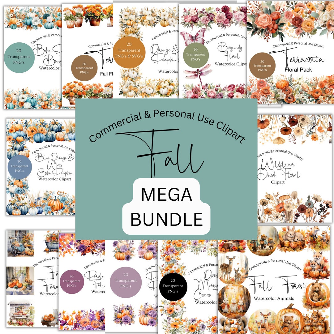 Fall Watercolor Clipart Bundle | Fall Pumpkin Clipart | Fall Foliage ...