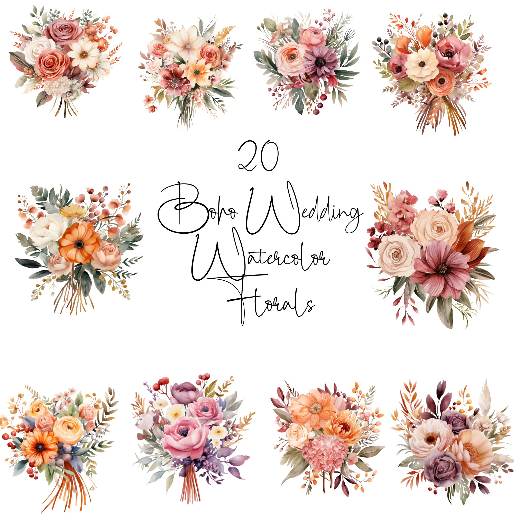 Watercolor Boho Wedding Floral Clipart | Boho Wedding Clipart ...