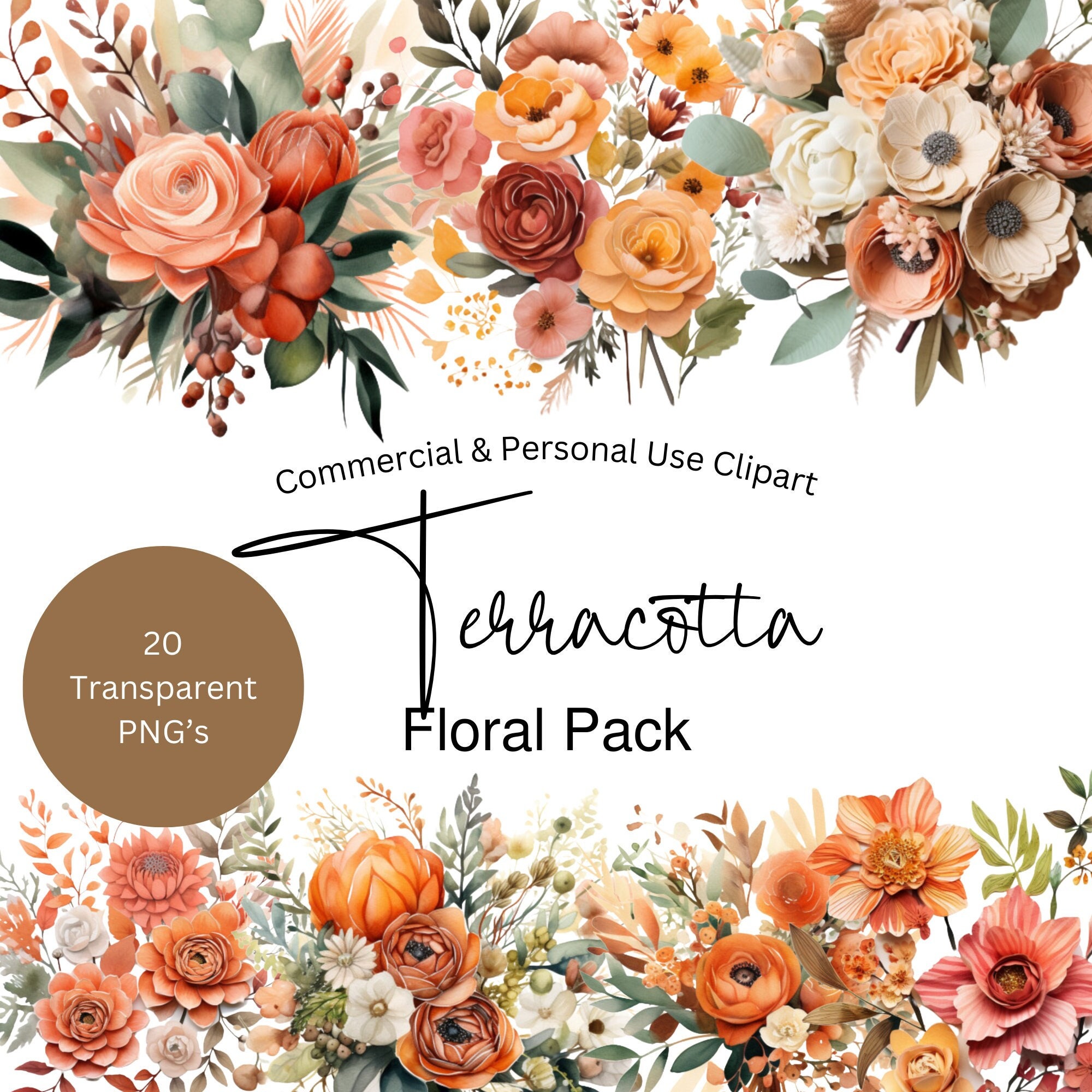 Watercolor Terracotta Floral Clipart Pack | Autumn Flowers | Wedding ...
