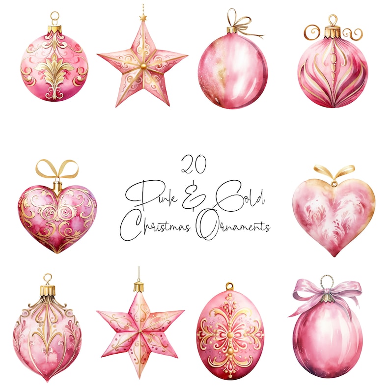 Watercolor Christmas Bauble Clipart | Pink Christmas Ornaments PNG ...
