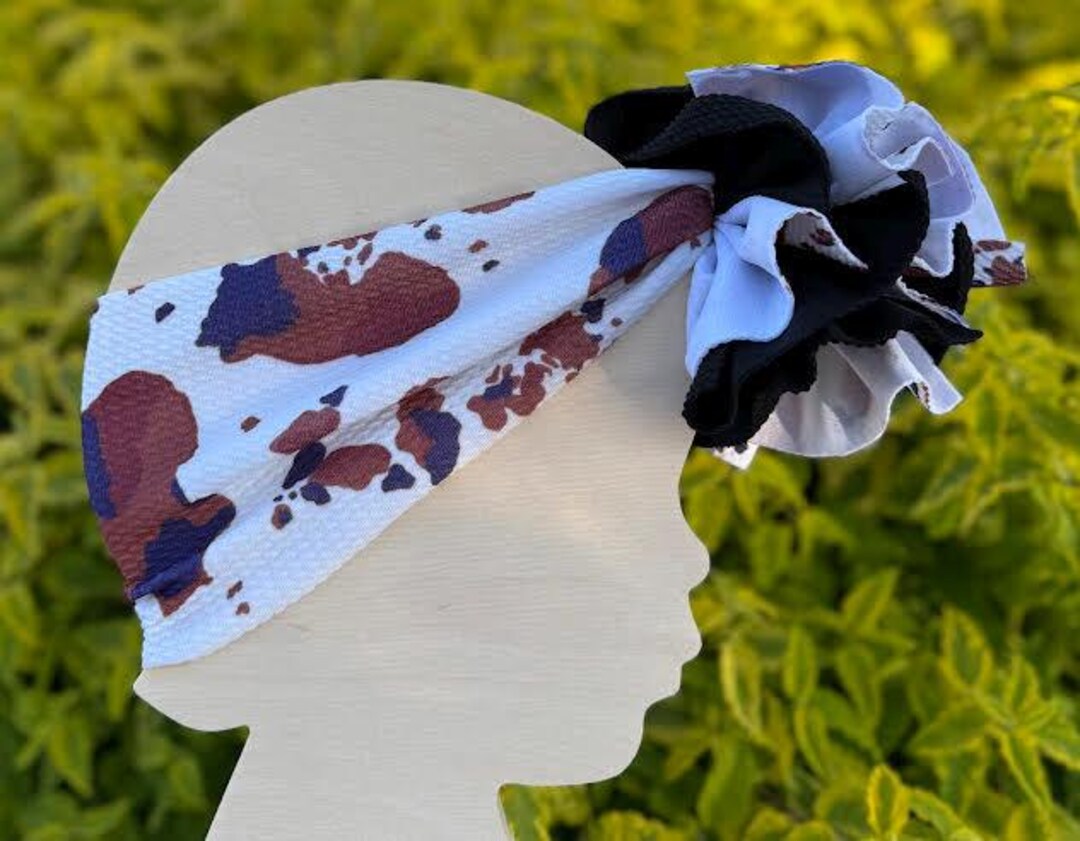 Brown and Black Cow Print Shredded Head Wrap - Etsy