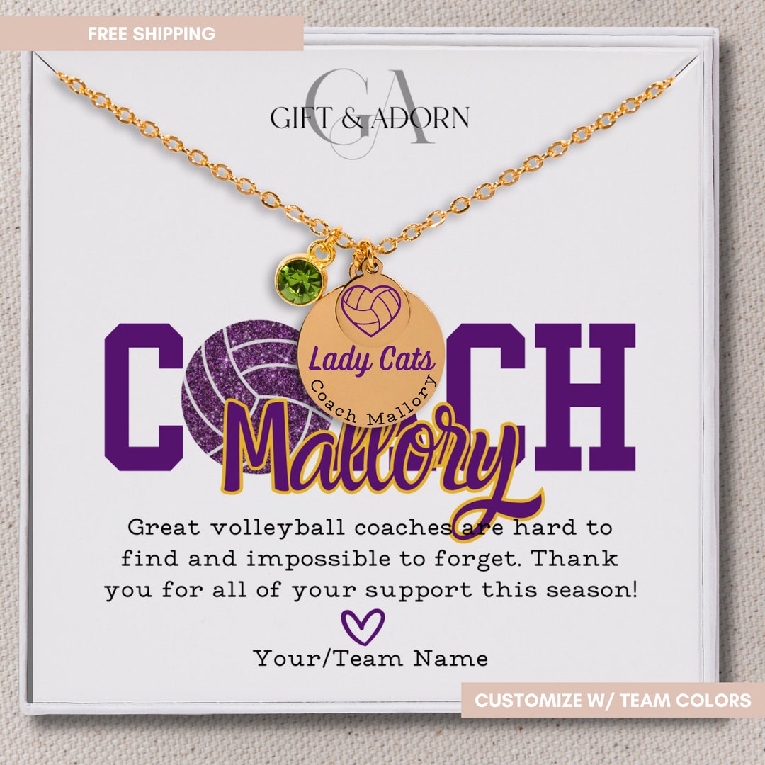 Personalized Volleyball Coach Gift Necklace, Birthstone Coach ...