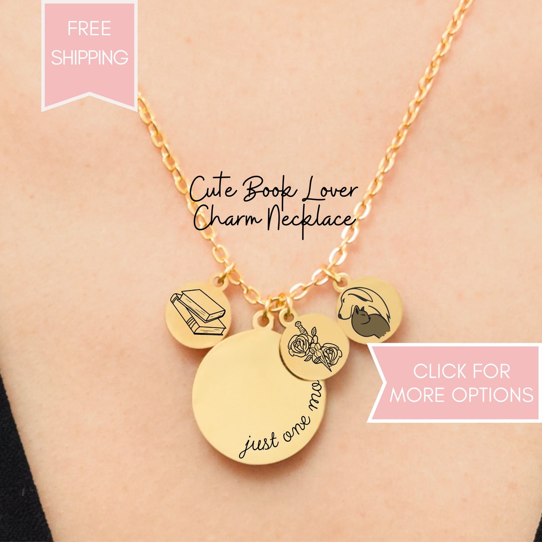 Custom Book Charm Necklace for Her, Librarian Gift, Librarian Charm ...