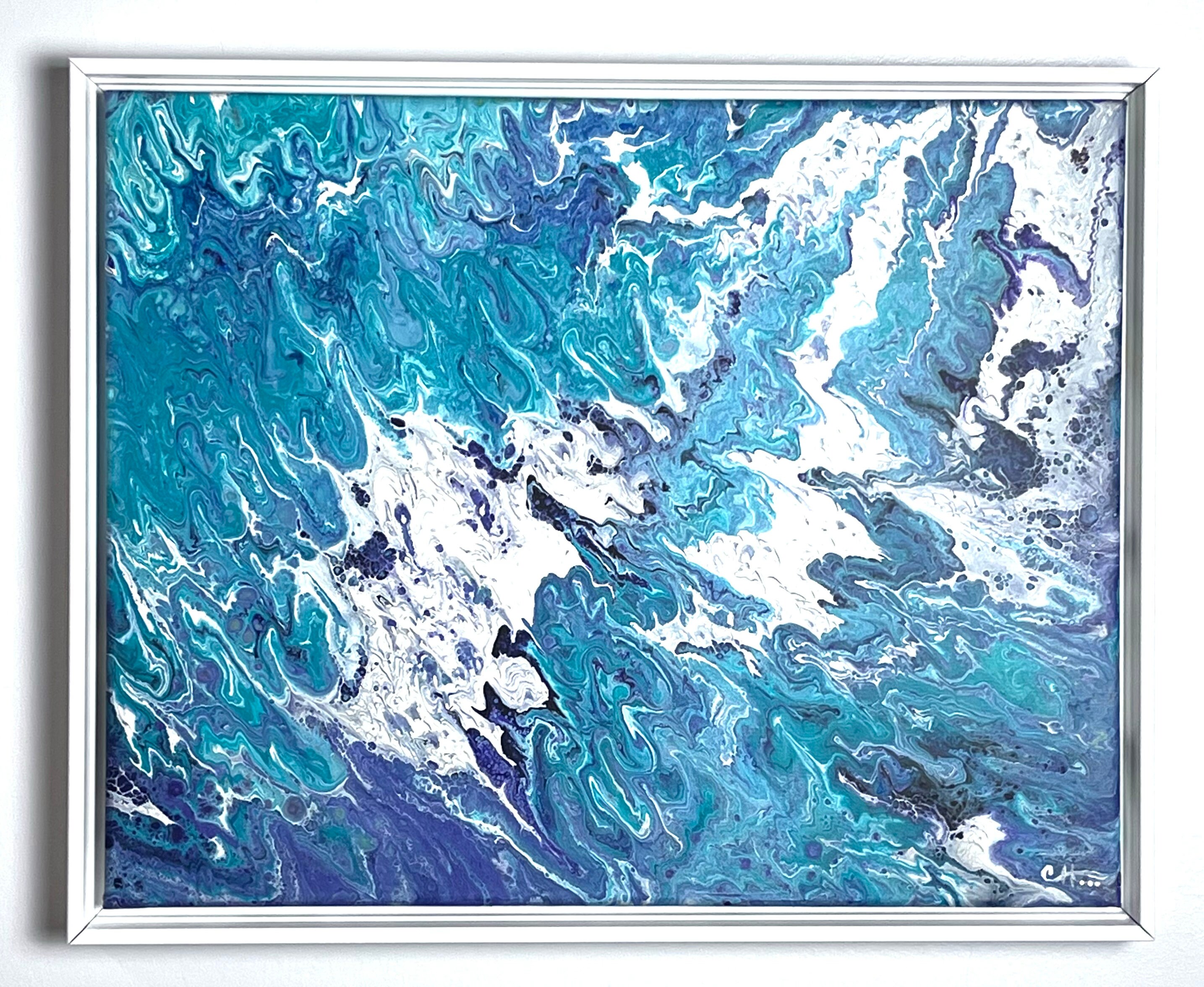 Blue, White Splash Acrylic Flow Art Framed - Etsy