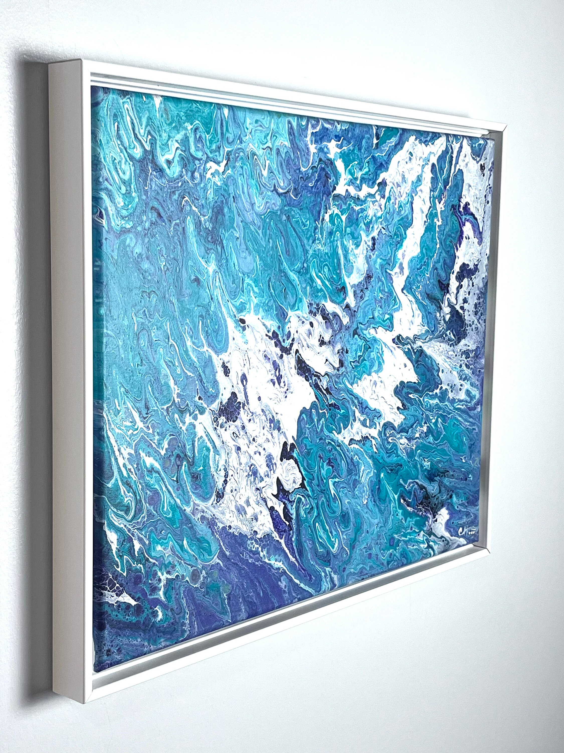 Blue, White Splash Acrylic Flow Art Framed - Etsy