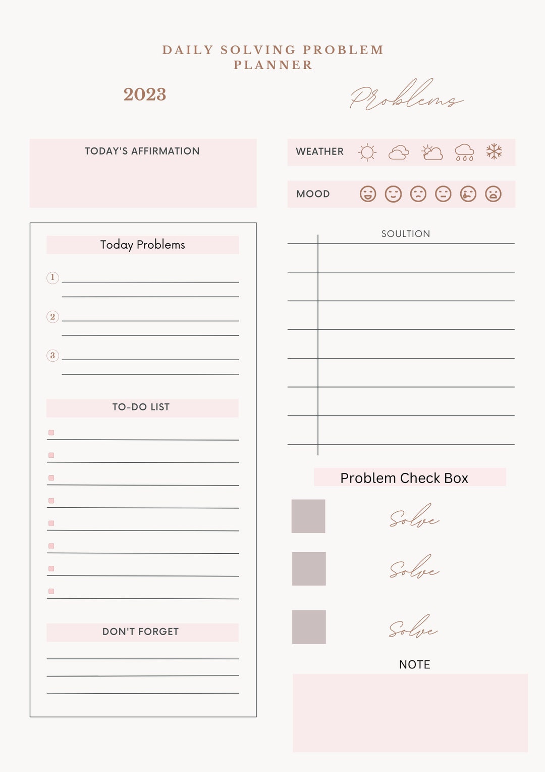 Today Problem Solver Planner Check Box Make Your Life Easy - Etsy