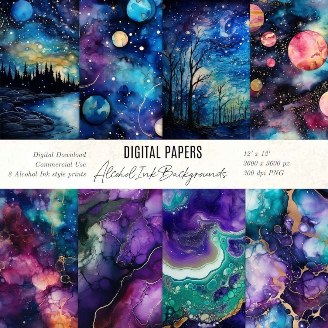 Celestial Dreams: Starry Skies and Galaxies Alcohol Ink Digital ...
