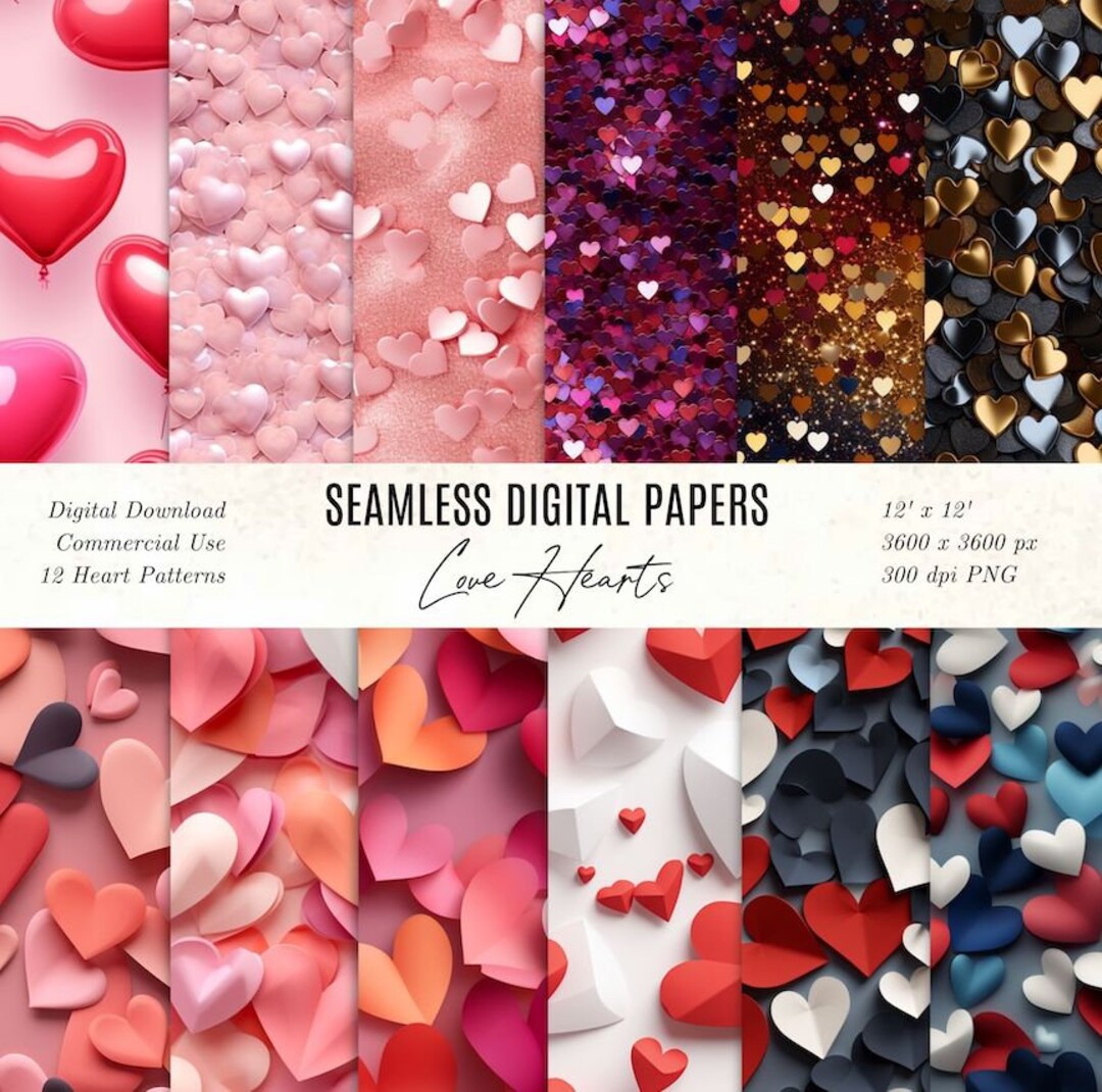 Modèles en papier numérique sans couture sur le thème du coeur - Etsy ...