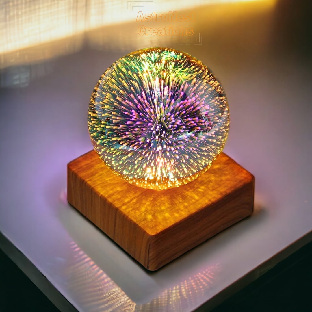 Fireworks 3D Crystal Ball Night Light USB Bedside Lamp Xmas Decoration ...